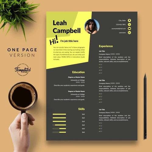 Modern Resume - Leah Campbell / Professional Resume for MS Word & iWork ...