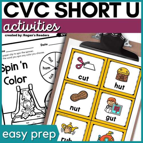 Short U Worksheets and Activities - CVC U - One Syllable Words | TPT
