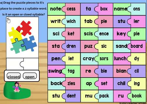 Two Syllable Puzzles Back to School Hidden Gifs Boom Cards by Teacher's ...
