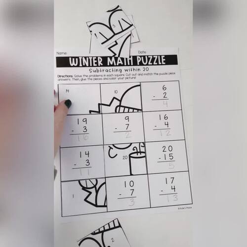 Winter Math Fact Families Addition Subtraction Puzzles for 1st Grade