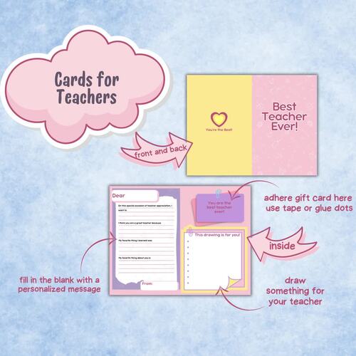 End of Year Cards for Teachers with Writing Prompts by Preschool Champions