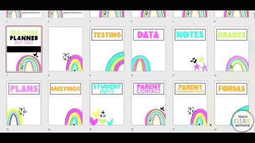 Teacher Planner 2025-2026 - Editable Bright Rainbow Print & Digital Planner