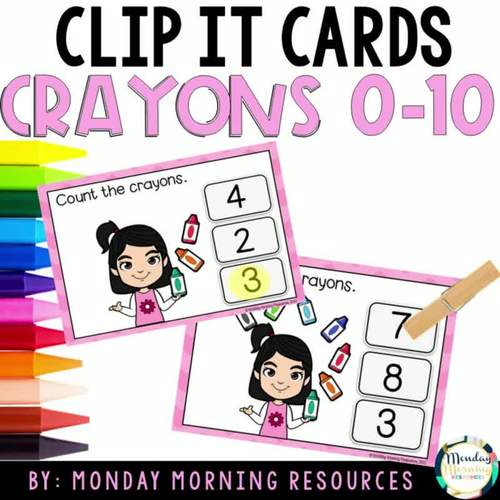 Back to School Crayons 0-10 Math Clip It Cards - Foundation/Kindergarten