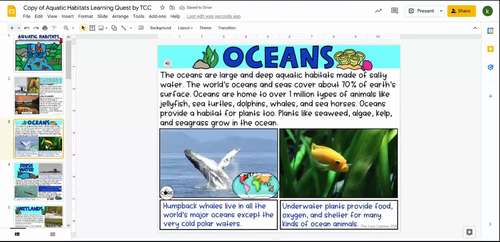 Aquatic Habitat, Oceans Habitat Activities, Animals and their Matching ...