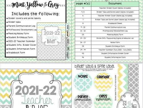 All-in-One Simple Style Teacher Binder {Mint, Yellow, & Grey} by ...