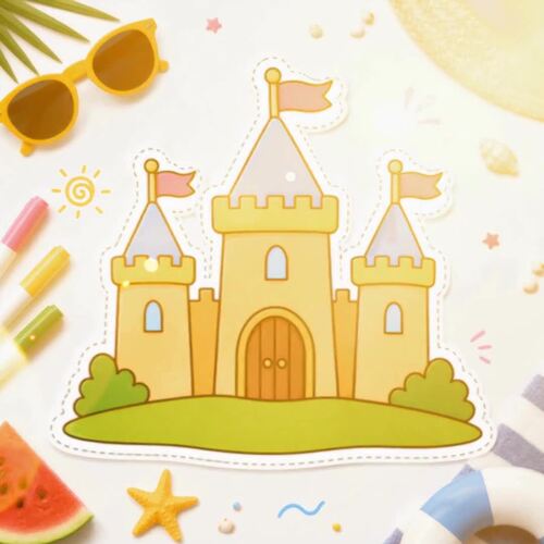 Sandcastle Coloring Templates for Summer Beach DIY Craft, Bulletin ...