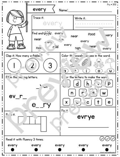 Fry's Third Sight Word List #201-300 Practice Worksheets and Flash ...