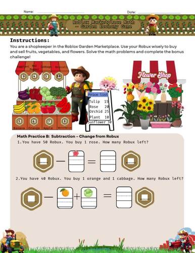 Roblox Marketplace Math – Garden Economy Game-Addition, Subtraction ...