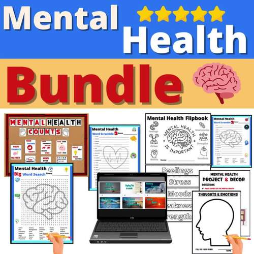 Mental Health Activities Bundle SEL Wellness Resources Decor Bulletin Board