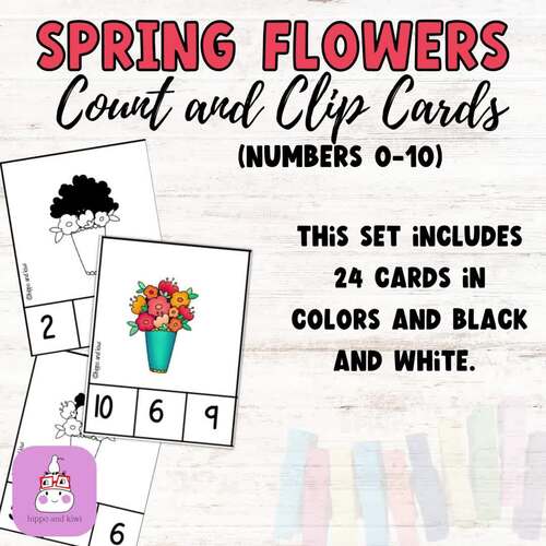 Spring Flowers Count and Clip Cards by Hippo and Kiwi | TPT