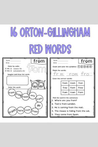 Orton-Gillingham Red Words Worksheets List 1 by Mind Tree Class | TPT