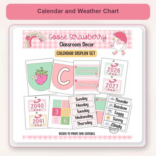 Editable Classroom Calendar & Weather Display | Goose Strawberry ...