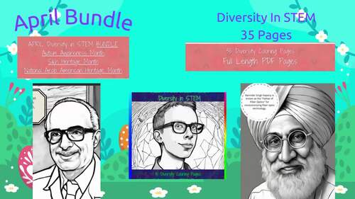 April Coloring Page Poster & April Bulletin BUNDLE: Diversity in STEM