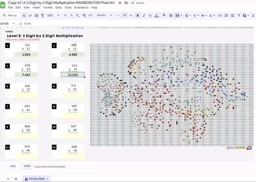 3 Digit by 2 Digit Multiplication Digital Pixel Art Math by Algebra Accents