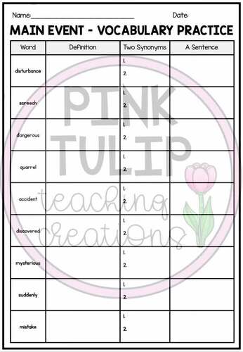 Main Event - Narrative Writing Worksheets by Pink Tulip Teaching Creations