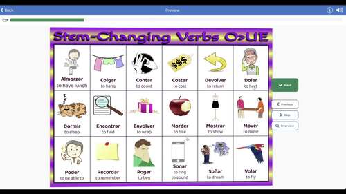 Spanish Boom Cards Stem-Changing Verbs O>UE- Conjugation Present Tense