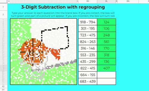 Pixel Art Math 3 Digit Subtraction with Regrouping Digital Mystery Pictures