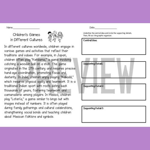 Central Idea and Supporting Details in Non-Fiction Text and Graphic ...