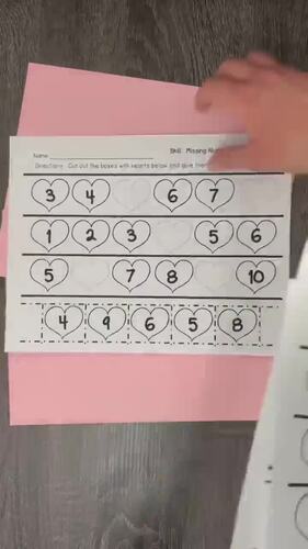 Missing Numbers in a Sequence (1-10 and 10-20); Hearts; Kindergarten Math
