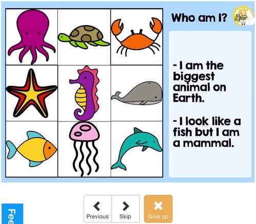 Ocean Animals Picture Reveal with audio Making Inferences by Teacher Kimmy