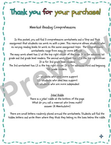 Meerkat Reading Comprehension Quick Reads by Northern Star | TPT