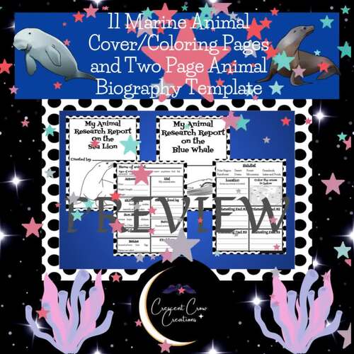 11 Marine Animal Cover/Coloring Pages and Two Page Animal Biography ...