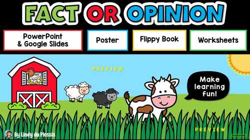 Fact or Opinion PowerPoint and Printables (Google Slides included)