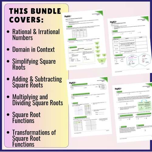 Square Roots Unit for 9th Grade Algebra | Guided Notes, Worksheets ...