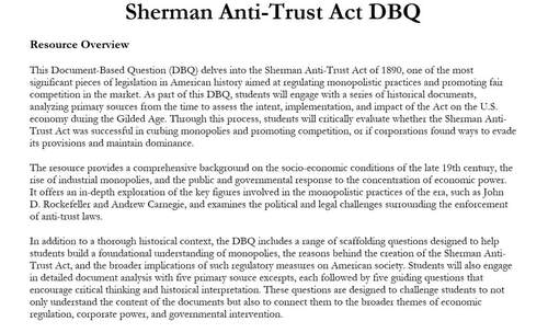 No Prep Sherman Antitrust Act DBQ by PBL History & Civics | TPT