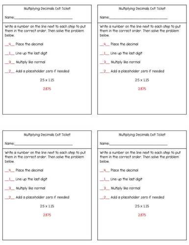 Multiplying Decimals Practice Pages and Exit Ticket by The Adira Teacher