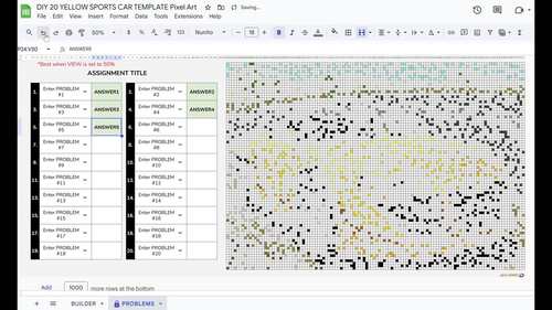 DIY Google Sheet Resource Pixel Art Template EDITABLE | Yellow Sports Car