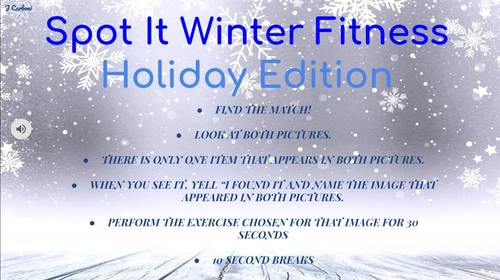 Spot It Winter Fitness Holiday Edition by Physical Education Helpers