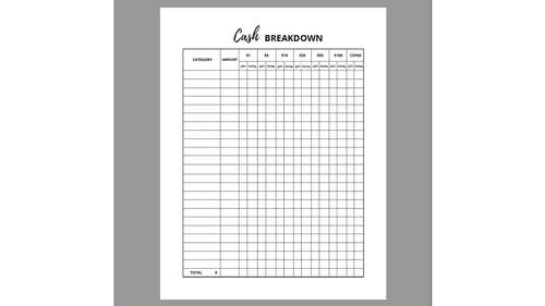 Cash Breakdown Sheet Printable PDF by Mom Money Map | TPT