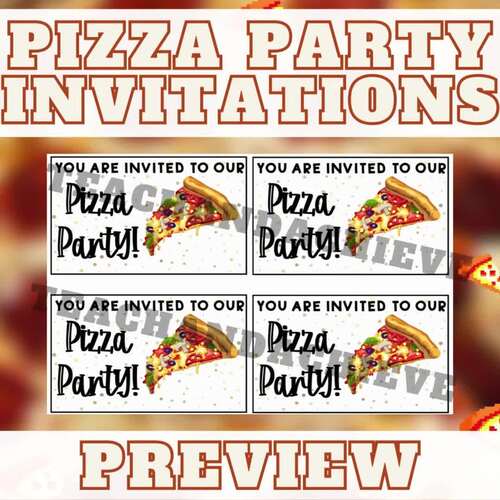 Classroom Pizza Party Invitations - Incentive, Reward, Testing, Progress
