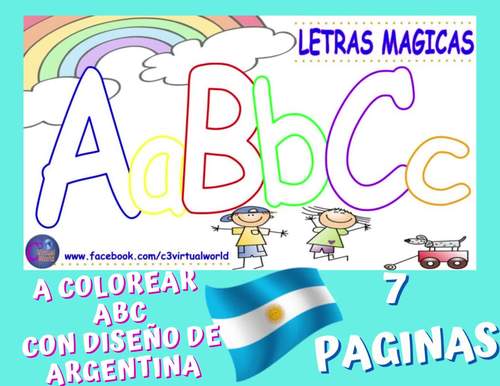 COLECCION COLOREAR ABC CON LA BANDERA DE ARGENTINA - MODELO CON NIÑA Y NIÑO