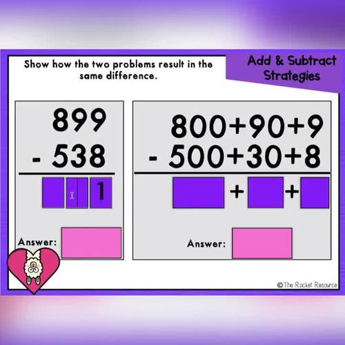 3 Digit Addition and Subtraction Strategies Valentines Day Boom Cards ...