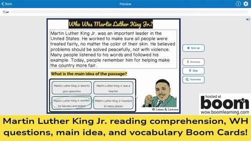 Martin Luther King Jr. Reading Comprehension WH Main Idea Questions ...