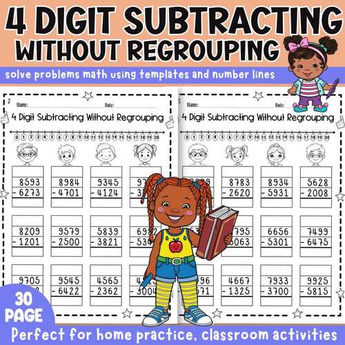 4 Digit Subtracting Without Regrouping Worksheet, Math Practice Activity