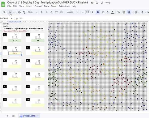 2 Digit by 1 Digit Multiplication Google Sheets Digital Pixel Art Math ...