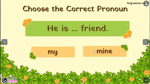Possessive Pronouns and Adjectives. Interactive quiz by Linguamao ESL
