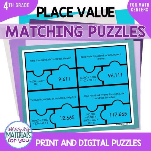 Place Value Matching Puzzles to the 100,000s Place Standard Expanded ...