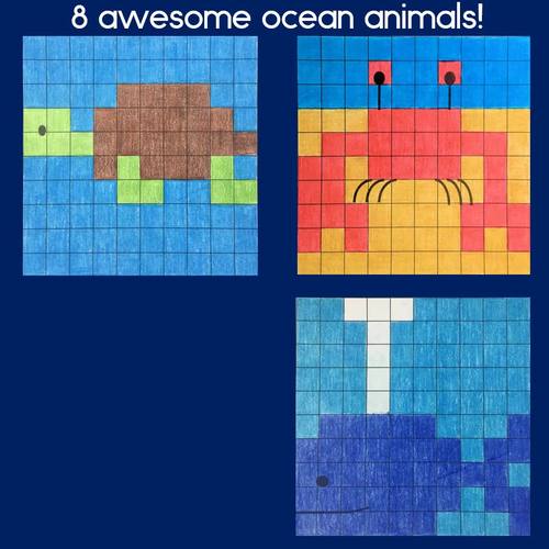 Ocean Animals 100s Chart Math Numbered and Blank 100 Chart Mystery Pictures