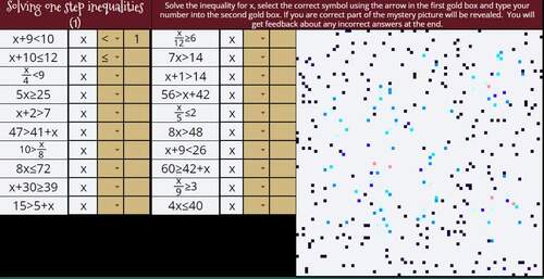 Solving 1 Step Inequalities Christmas Math Winter Pixel Art Activity ...