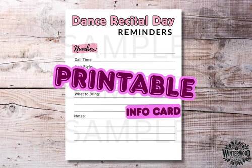 Dance Recital Day Reminders - Printable Prep Sheet by Winterwood Farm ...