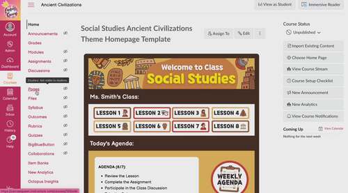 Canvas LMS Template - HOMEPAGE BUTTONS BANNERS - Social Studies - 100% ...