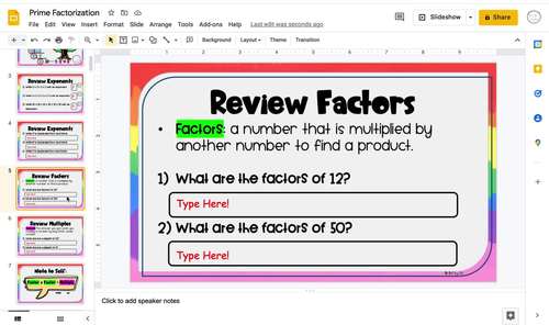 Prime Factorization, GCF and LCM: NO PREP Google Slides Lesson and Activity