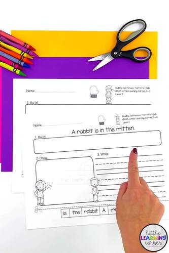 Building Sentences THE MITTEN writing center by Little Learning Corner