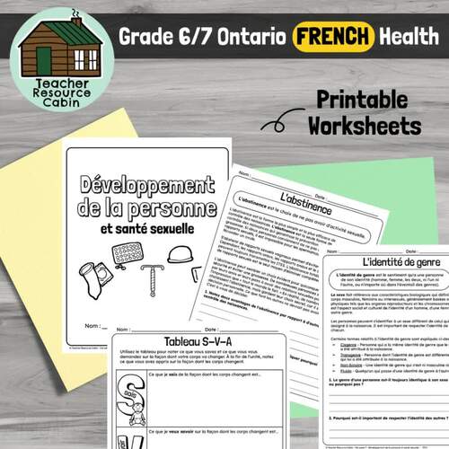 Grade 6/7 Ontario FRENCH HEALTH Workbooks by Teacher Resource Cabin
