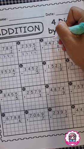 Graph Paper Worksheet Addition Practice 4 Digit by 1 Digit | Answer Key ...