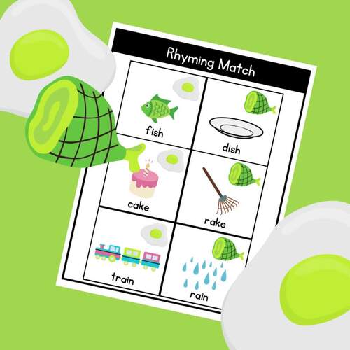 Kindergarten March Read Across America Green Eggs and Ham Rhyming Match